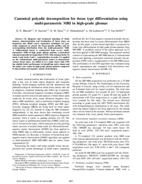 Pdf Canonical Polyadic Decomposition For Tissue Type Differentiation