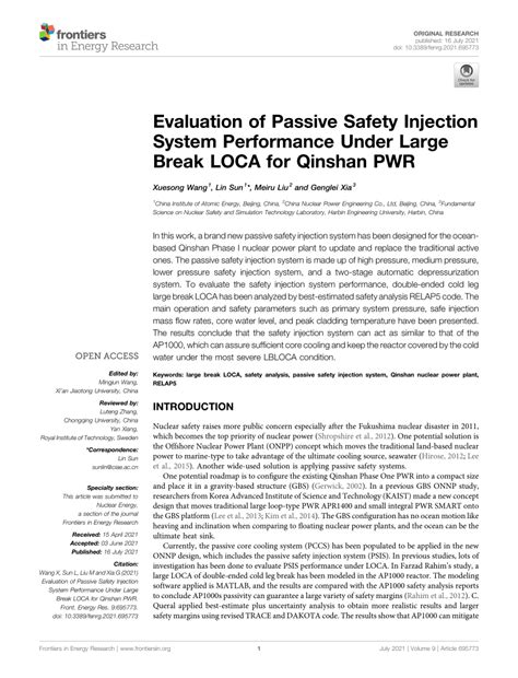 Pdf Evaluation Of Passive Safety Injection System Performance Under