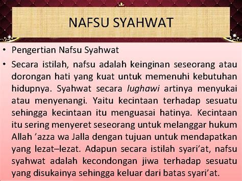 Nafsu Syahwat Dan Ghadab Nafsu Syahwat Pengertian Nafsu
