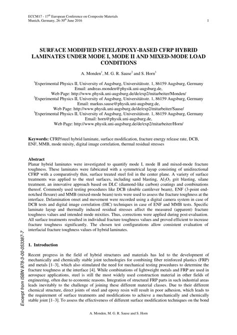 Pdf Surface Modified Steel Epoxy Based Cfrp Hybrid Laminates Under Mode I Mode Ii And Mixed