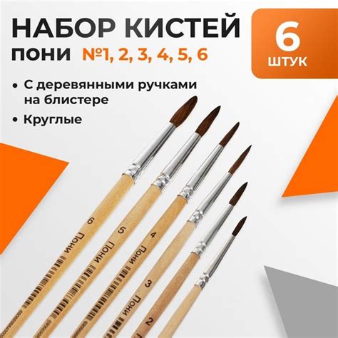 Набор кистей пони 6 штук 1 2 3 4 5 6 круглые мягкие купить с доставкой по выгодным
