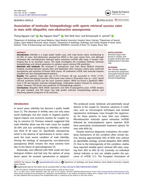 Pdf Association Of Testicular Histopathology With Sperm Retrieval Success Rates In Men With