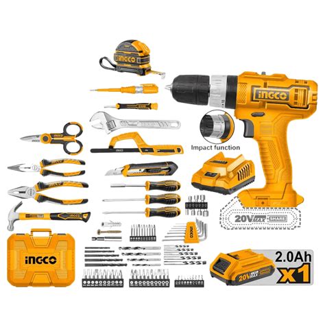 Buy Ingco 165 Piece Tool Set With 20v Lithium Ion Cordless Impact Drill Hkthp11651 Shop Tool