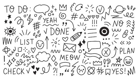 Doodle éléments De Ligne De Stylo Mignons Ensemble Doodle Flèche Cœur