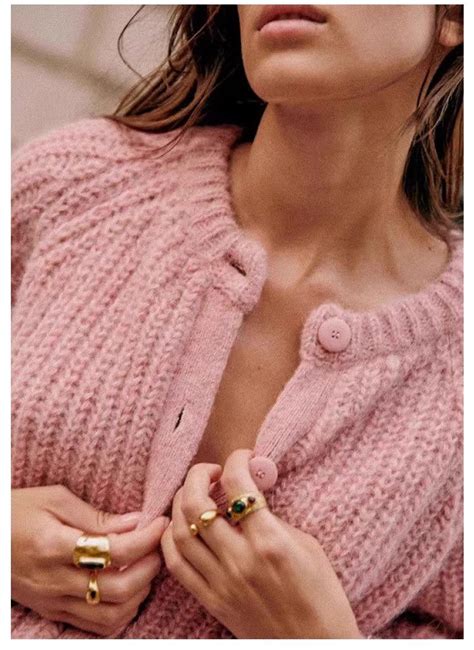 Mottled Pink Ribbed Round Neck Button Up Cardigan Sweater Sunifty