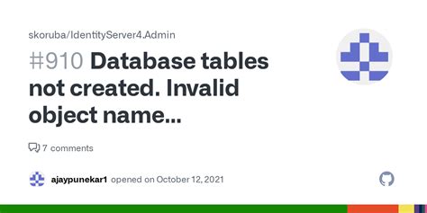 Database Tables Not Created Invalid Object Name Dataprotectionkeys · Issue 910 · Skoruba