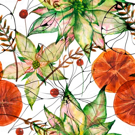 Christmas Poinsettia Floral Watercolor Seamless Pattern 13666579 Png