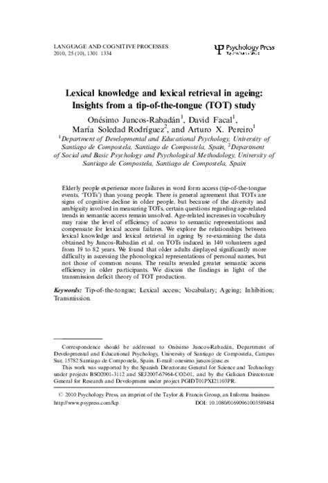 Pdf Lexical Knowledge And Lexical Retrieval In Ageing Insights From