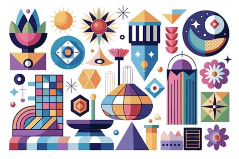 A Colorful Abstract Composition Featuring Geometric Shapes And Patterns Premium Ai Generated