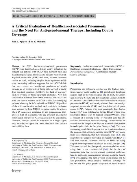 Pdf A Critical Evaluation Of Healthcare Associated Pneumonia And The
