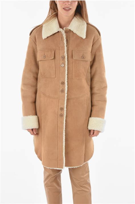 Drome Suede Leather Shearling Coat With Double Breast Pocket Women