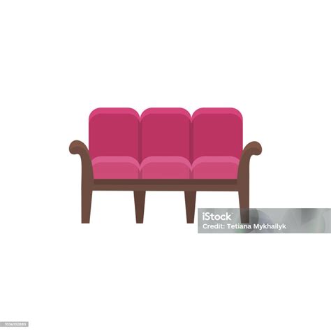 레드 3 Seaters 소파입니다 벡터 일러스트입니다 Settee의 평면 아이콘입니다 전면 보기 0명에 대한 스톡 벡터 아트 및