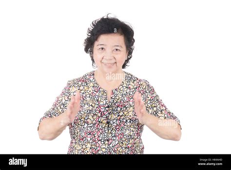 Woman Holds Her Arms Wide Open Imagine The Size In The Air Isolated