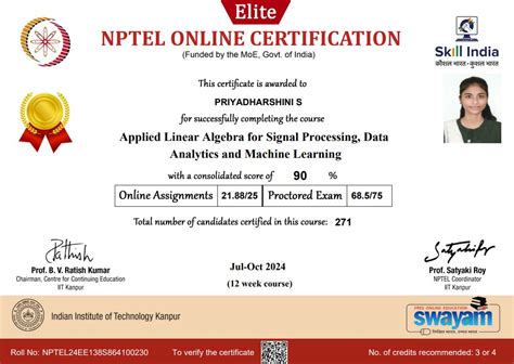 priyadharshini s on linkedin nptel certification linearalgebra