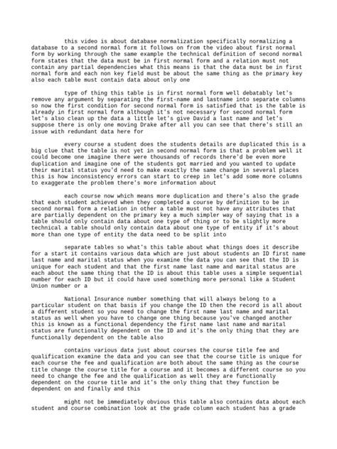 Notegpt Database Normalisation Second Normal Form Pdf Information Science Information
