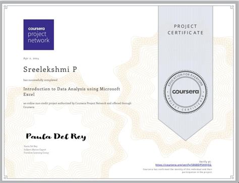 Sreelekshmi P On Linkedin Dataanalysis Microsoftexcel Coursera
