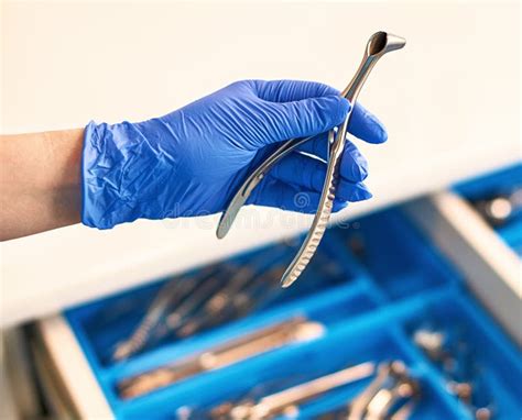 Doctor`s Hand In Disposable Nitrile Medical Gloves Holding A Nasal