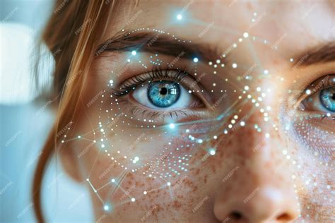 Premium Photo Authentication Of A Female Face By Facial Recognition Biometric Security System