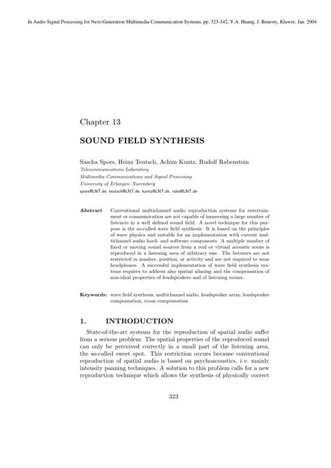 Pdf Sound Field Synthesis