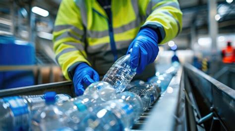 Worker Sorting Plastic Bottles On Conveyor Belt Premium Ai Generated Image