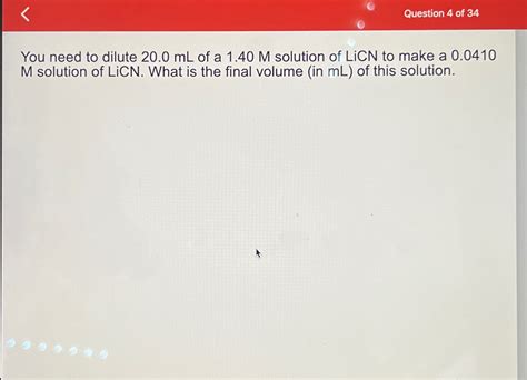 Solved You need to dilute 20.0mL ﻿of a 1.40M ﻿solution of | Chegg.com