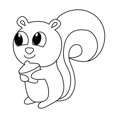 귀여운 다람쥐 만화 색칠 페이지 그림 벡터 아이 색칠 공부 프리미엄 벡터