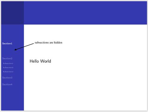 Show Subsections Of Only One Section In Beamer Sidebar Tex Latex