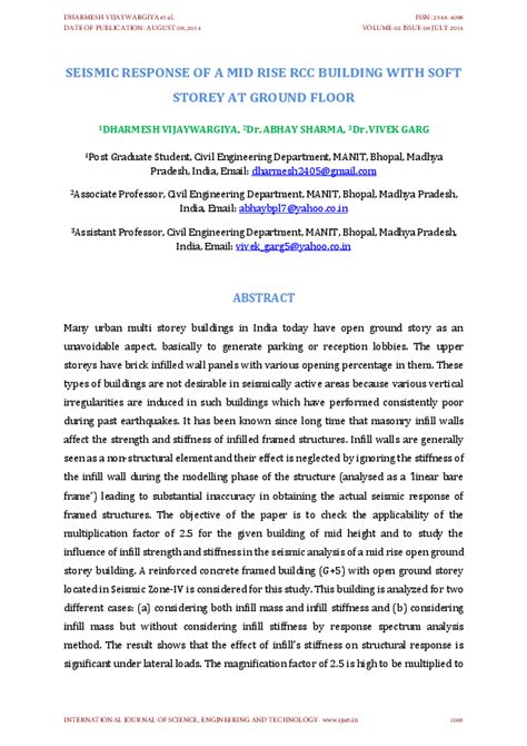 Pdf Seismic Response Of A Mid Rise Rcc Building With Soft Storey At Ground Floor