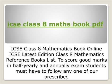 Ppt Icse Mathematics Class 8 Book Powerpoint Presentation Free