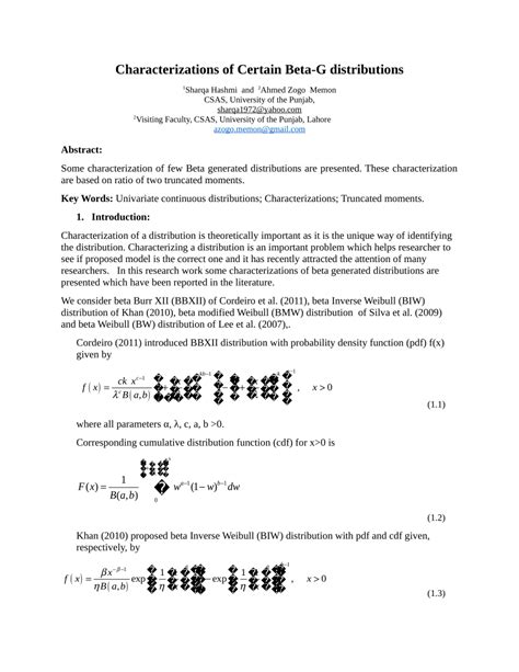 Pdf Some Characterizations Of Certain Beta G Distributions