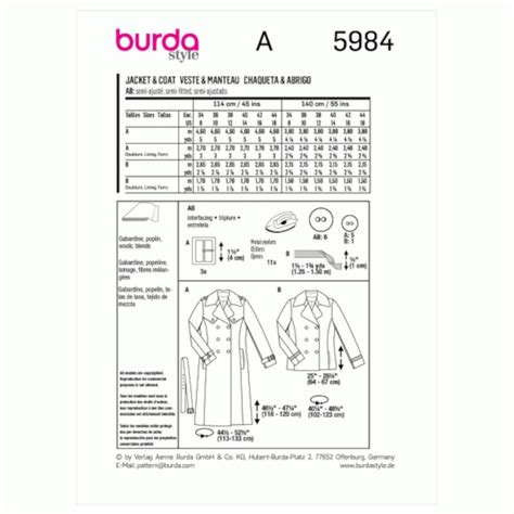 Burda Style Sewing Pattern 5984 Misses Double Breasted Jacket And