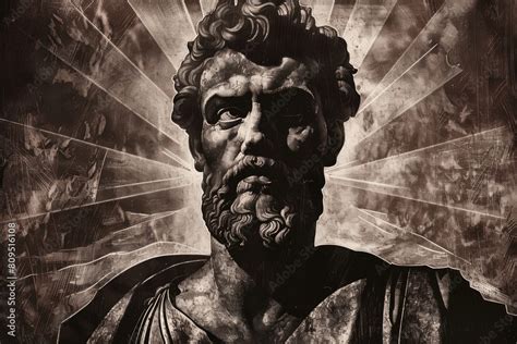 Abstract Classic Stoic Ancient Greek Roman Sculpture Portraying A
