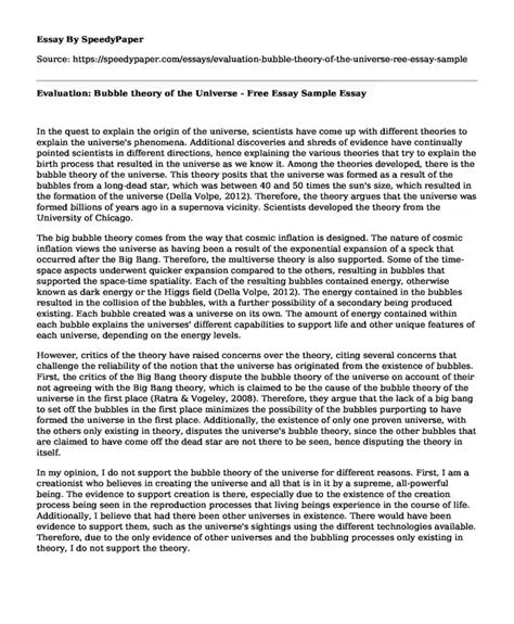 📗 Evaluation Bubble Theory Of The Universe Free Essay Sample
