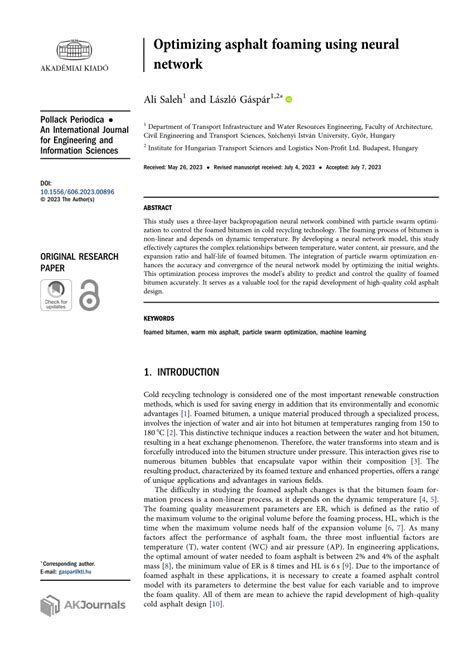 Pdf Optimizing Asphalt Foaming Using Neural Network
