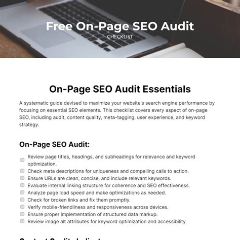 Free On Page Seo Audit Checklist Template To Edit Online