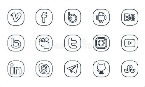 社交媒体标识线图标 线性集 质量矢量线集，如stumbleon Telegram Linkedin Github Skype Bebo