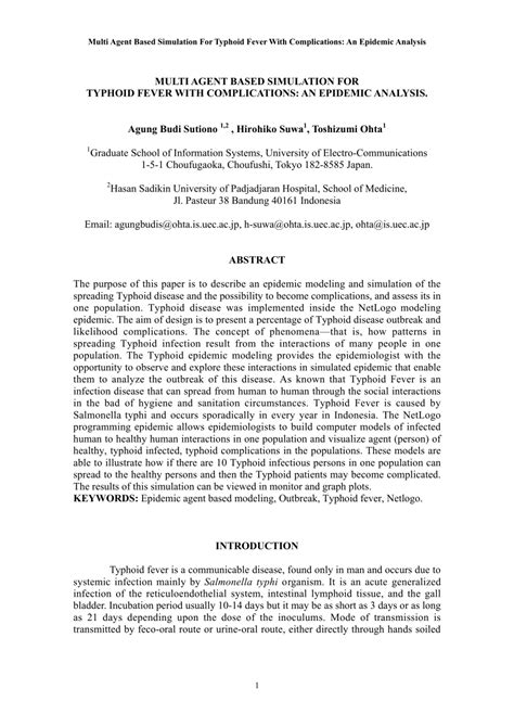 Pdf Multi Agent Based Simulation For Typhoid Fever With Complications