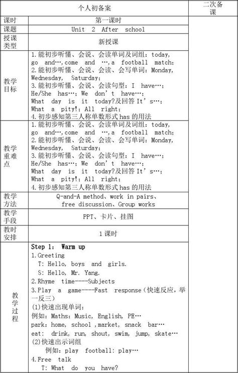 新译林版4b第二单元电子教案表格word文档在线阅读与下载无忧文档