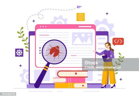 소프트웨어 테스팅 응용 엔지니어링을 사용한 벡터 일러스트레이션 개발 프로세스 디버깅 손으로 그린 템플릿의 프로그래밍 및 코딩 컴퓨터 소프트웨어에 대한 스톡 벡터 아트 및