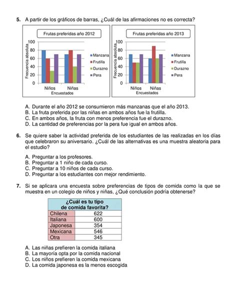 Evaluación Datos tabla gráficos y pictogramas 4 año básico profe social