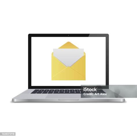 화면에 열려있는 이메일노트북 이메일 마케팅 인터넷 광고 개념 일러스트는 리얼리즘 스타일로 만들어집니다 벡터 3차원 형태에 대한 스톡 벡터 아트 및 기타 이미지 Istock