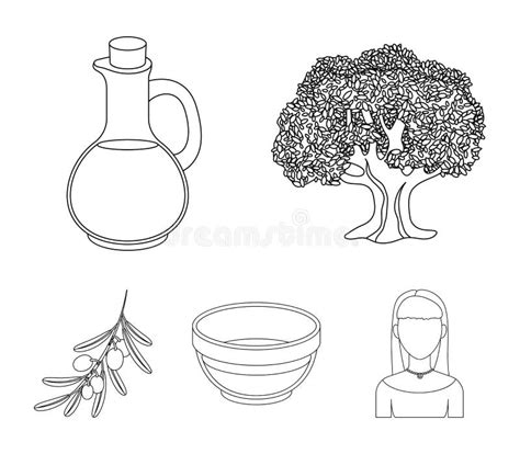An Olive Tree A Branch With Olives A Vessel And A Jug Of Oil Olives