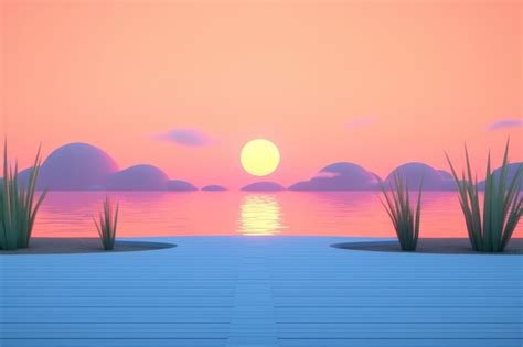 Premium Ai Image 3d Render Twilight Beachscape
