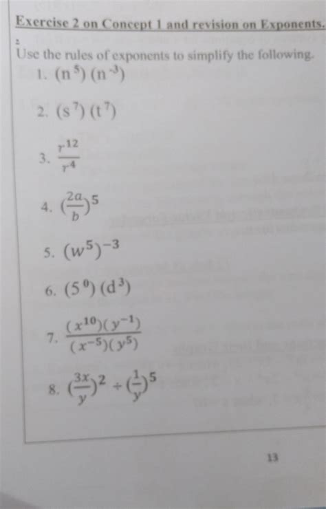 Solved Exercise 2 On Concept 1 And Revision On Exponent Use Chegg Com