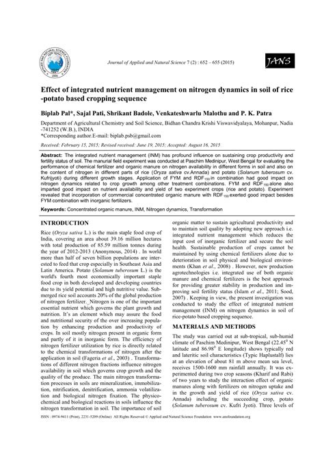 (PDF) Effect of integrated nutrient management on nitrogen dynamics in soil of rice -potato ...