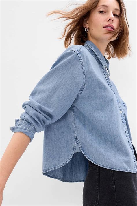 Gap Adults갭 여성 크롭트 포켓 데님 셔츠 Sivillage 에스아이빌리지