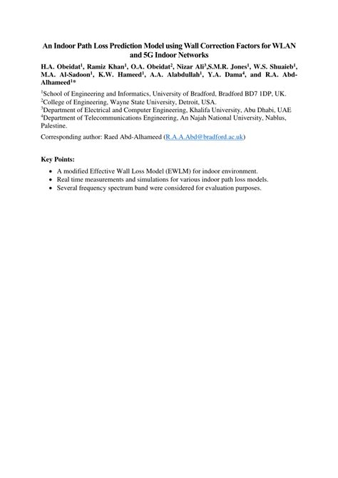 Pdf An Indoor Path Loss Prediction Model Using Wall Correction