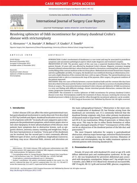 Pdf Resolving Sphincter Of Oddi Incontinence For Primary Duodenal