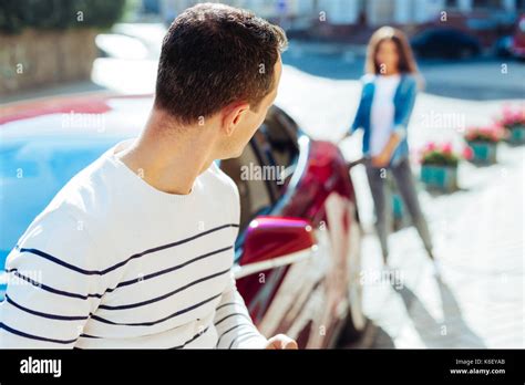 Nice Handsome Man Standing In Front Of His Car Stock Photo Alamy
