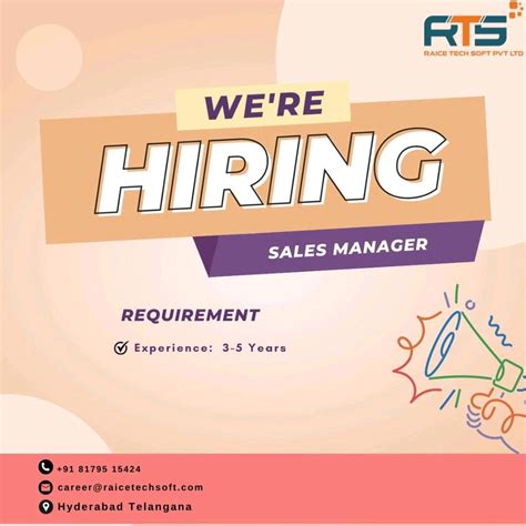 Raicetech Soft On Linkedin Job Title Sales Manager Experience 3 5 Years Salary 6lpa To